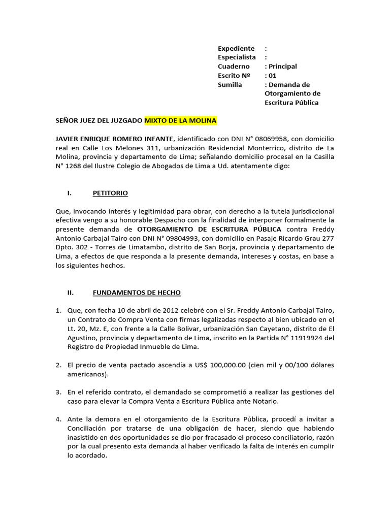 E - Otorgamiento de EP - Fredy Antonio Carbajal | PDF | Demanda judicial | Justicia