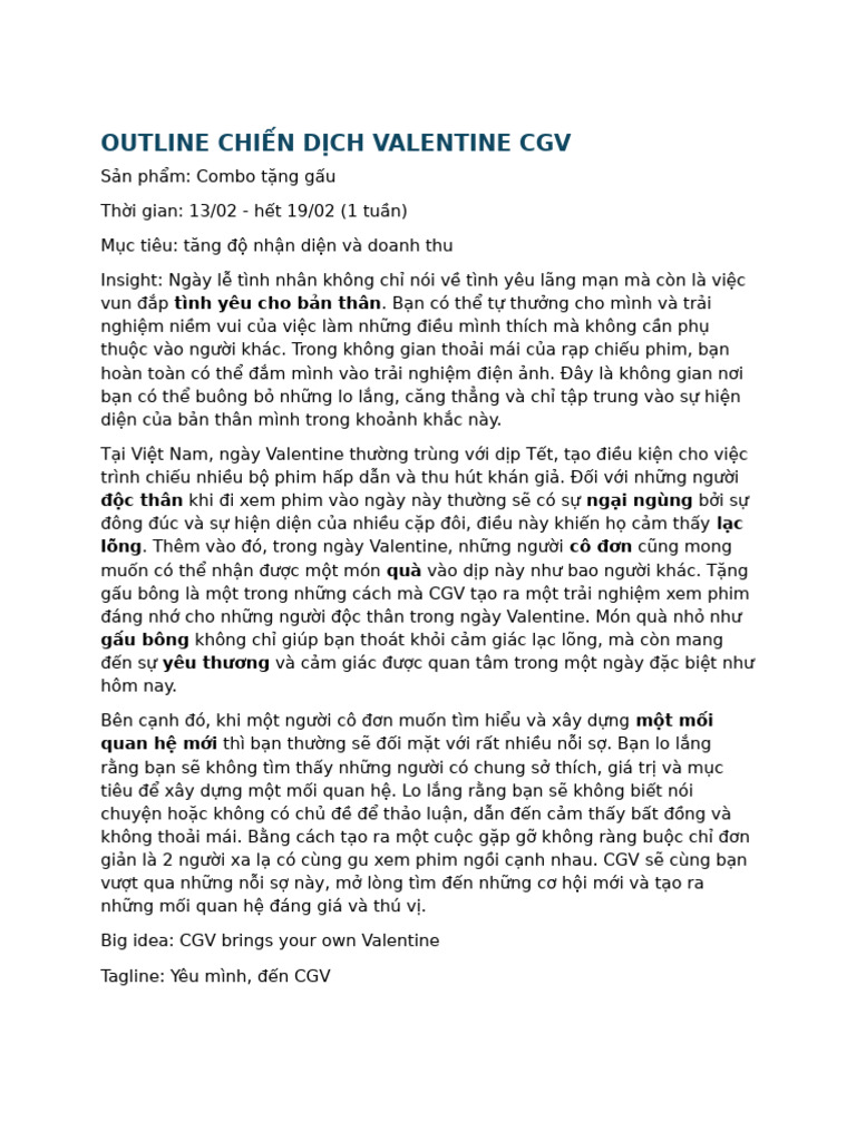 CHIẾN DỊCH VALENTINE CGV | PDF