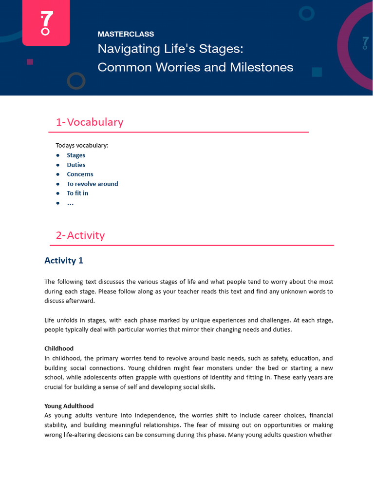 Navigating Life's Stages - Common Worries and Milestones (Beginner ...