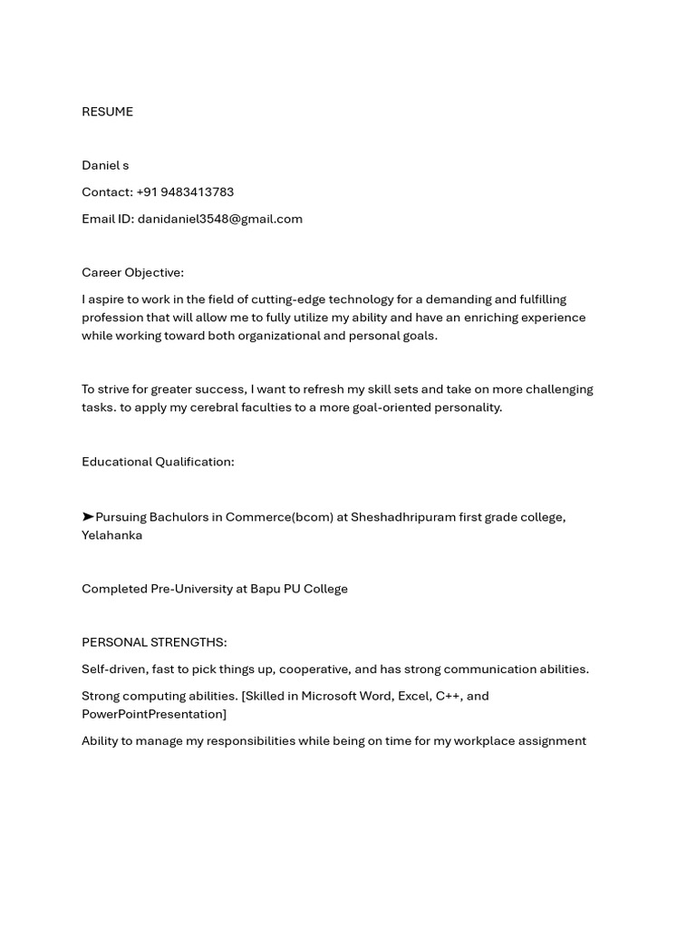 Daniel Resume .... | PDF