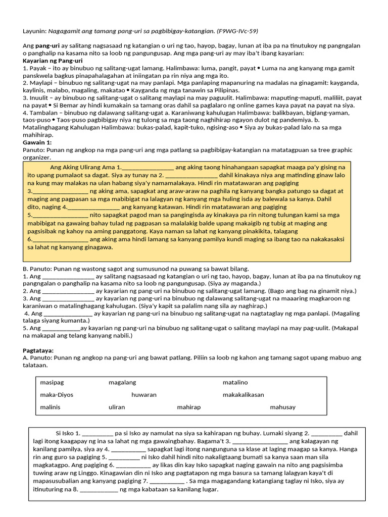 pang-uri at kayarian ng pang-uri | PDF