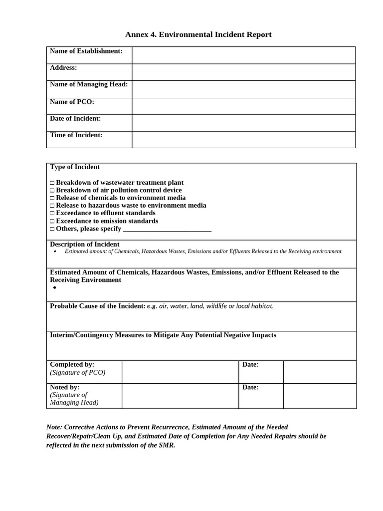 15.sample Environmental Incident Report Form | PDF