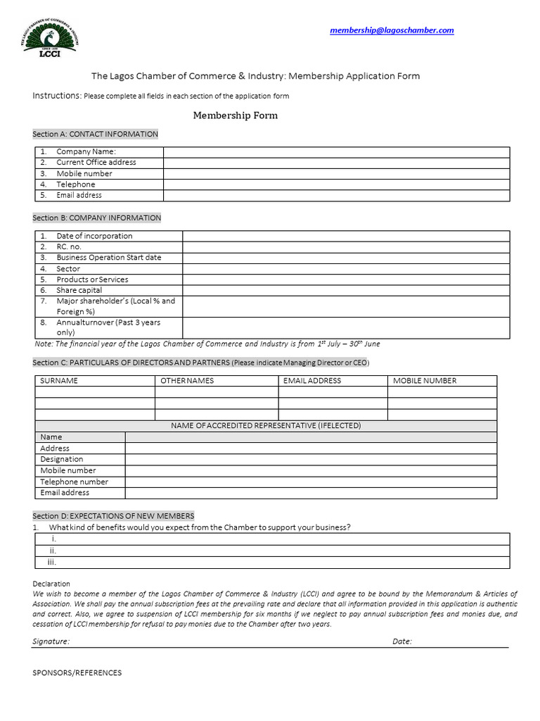 LCCI Membership Application Form | PDF
