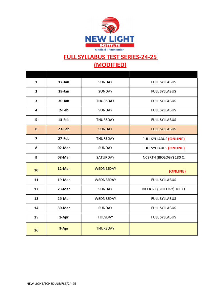 Full Syllabus Test Series 2024-25 | PDF