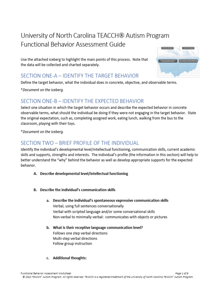TEACCH Functional Behavior Assessment Guide | PDF | Autism | Communication