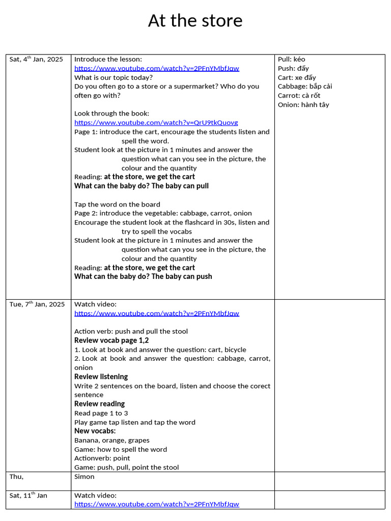 Store Lesson Plan Overview | PDF