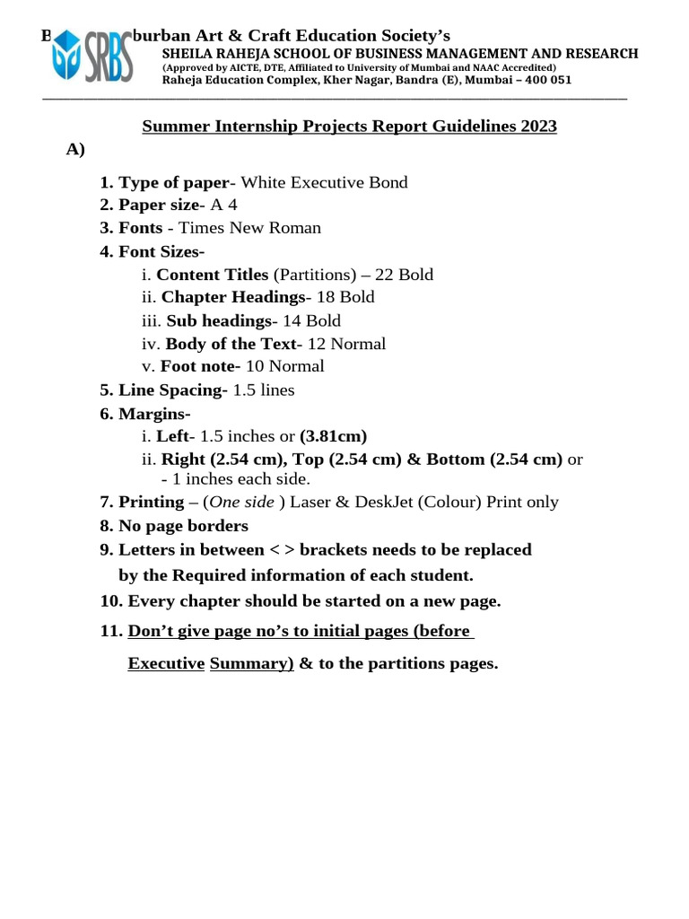 Summer Internship Project Guidelines For Students | PDF | Publishing