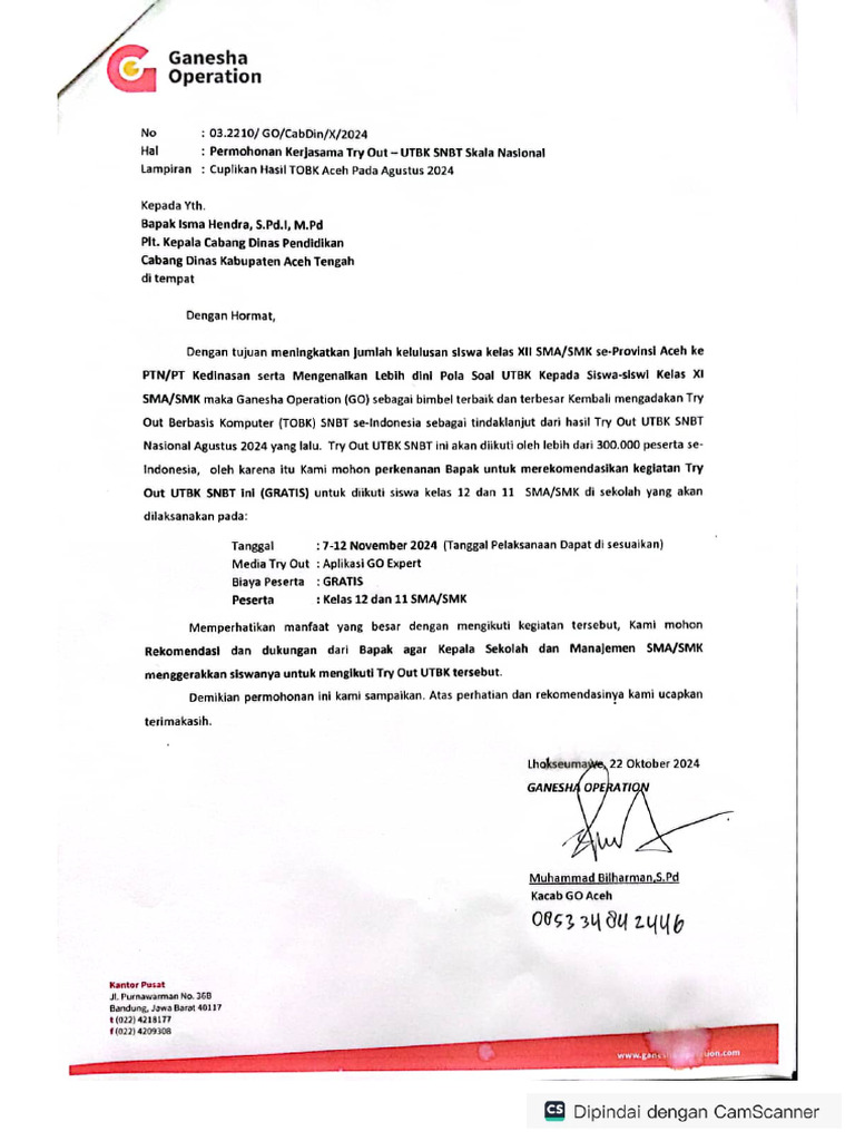 Surat Try Out Utbk SNBT | PDF