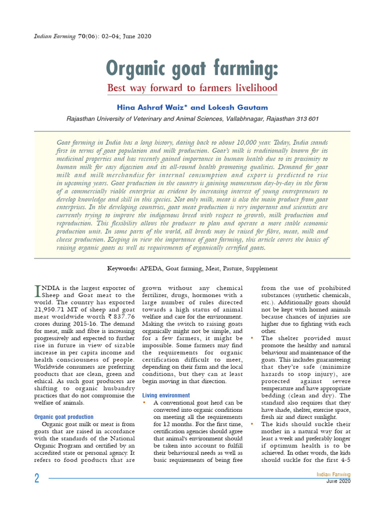 Ojsadmin, 01 Organic Goat Farming | PDF | Organic Farming | Goat