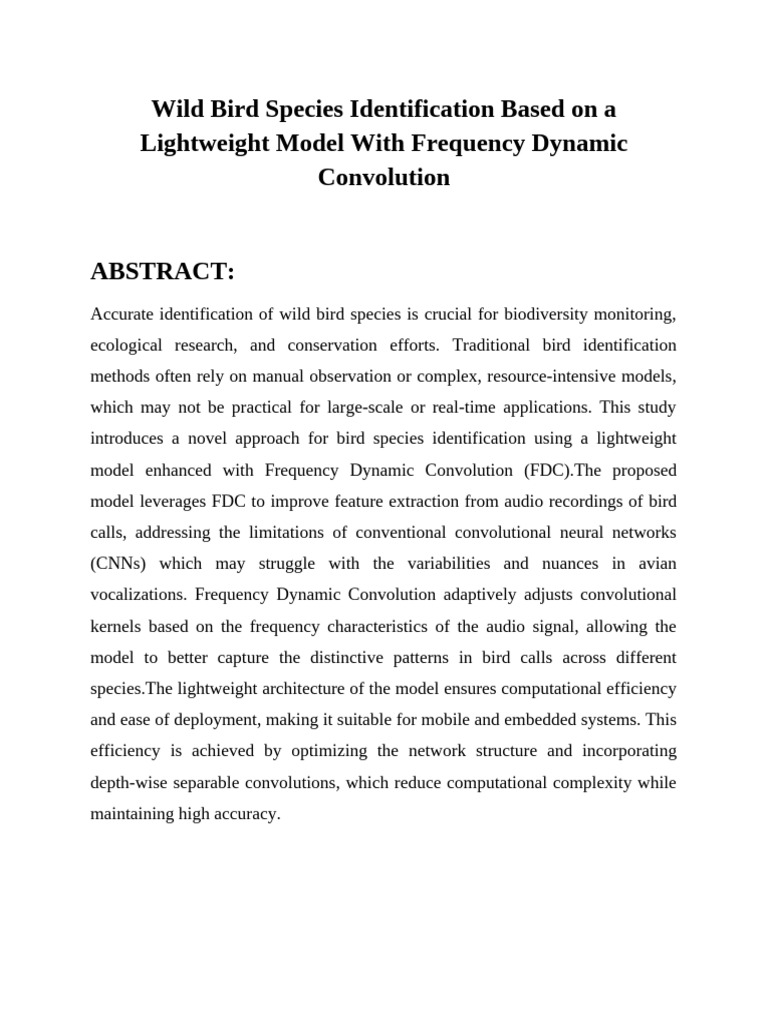 Wild Bird Species Identification Based On A Lightweight Model With ...