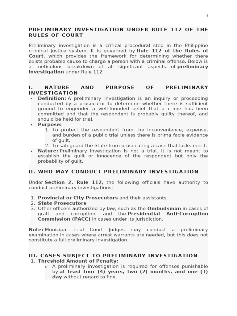 Preliminary Investigation Under Rule 112 | PDF | Prosecutor | Trials