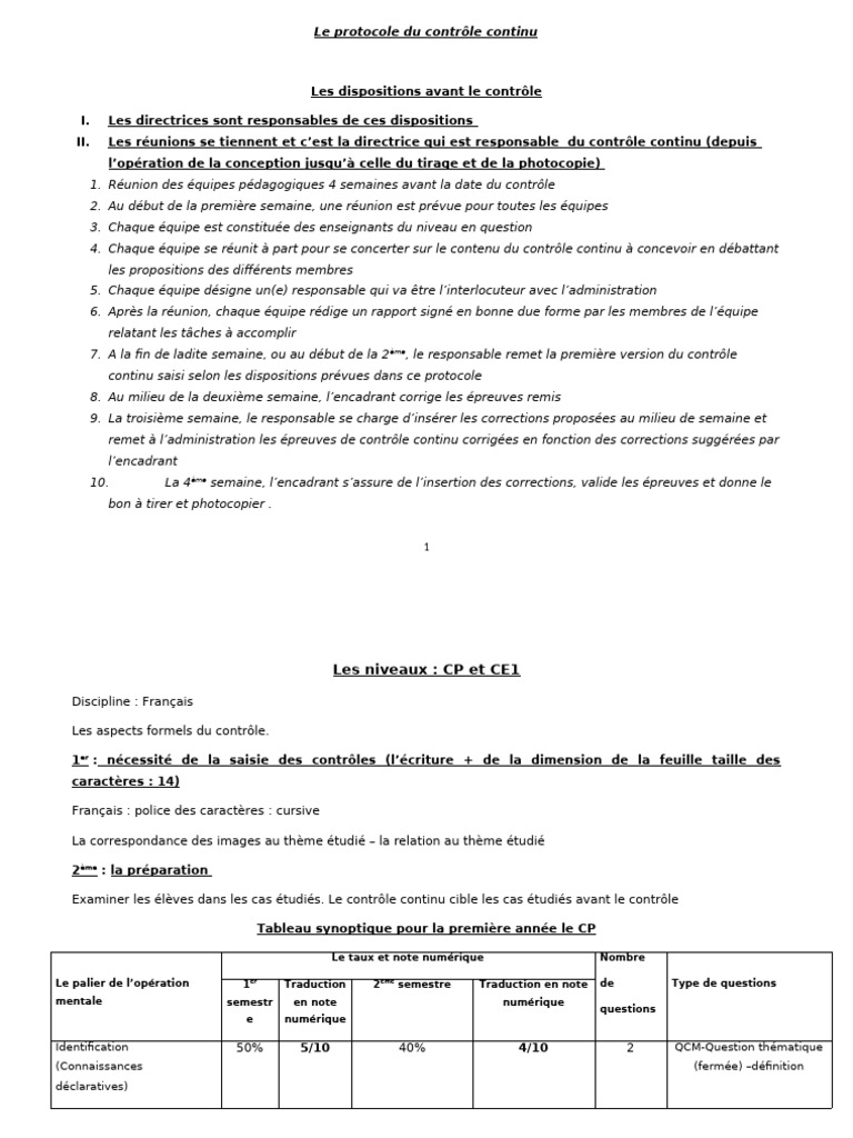 Protocole de Contrôle Continu en Français | PDF