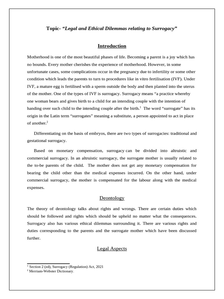 Legal and Ethical Issues in Surrogacy | PDF | Surrogacy | Mother