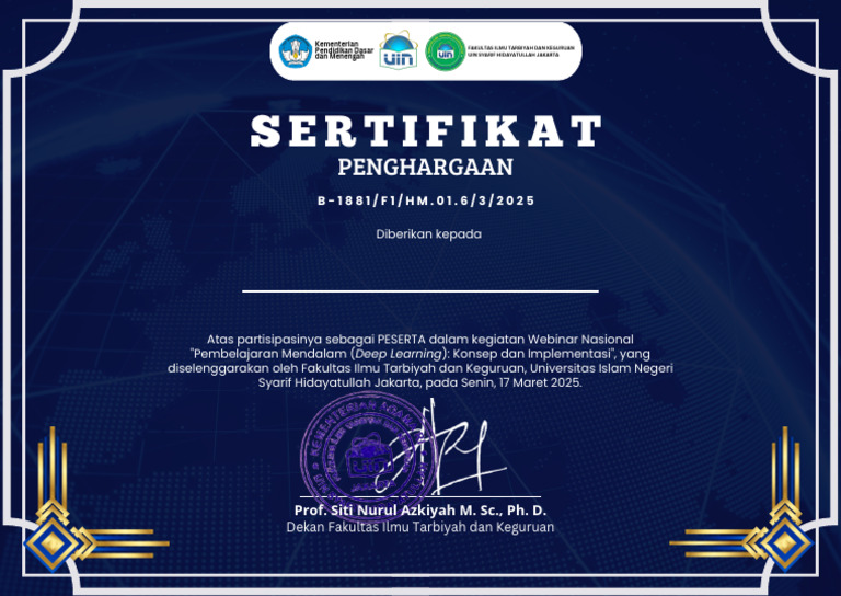 Sertifikat Webinar Deep Learning | PDF