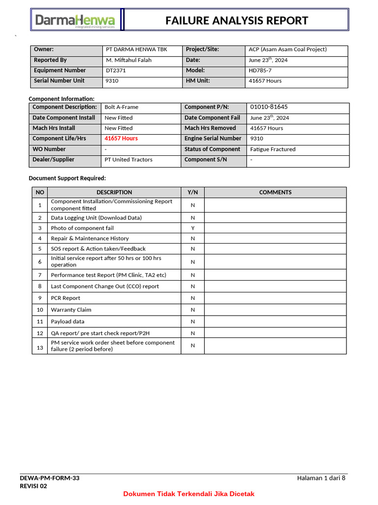 Failure Analysis of Komatsu HD785-7 | PDF | Fatigue (Material) | Fracture