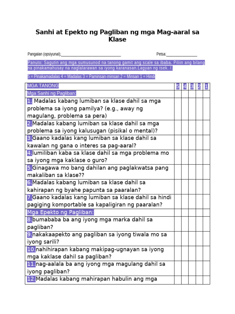 Survey Form | PDF