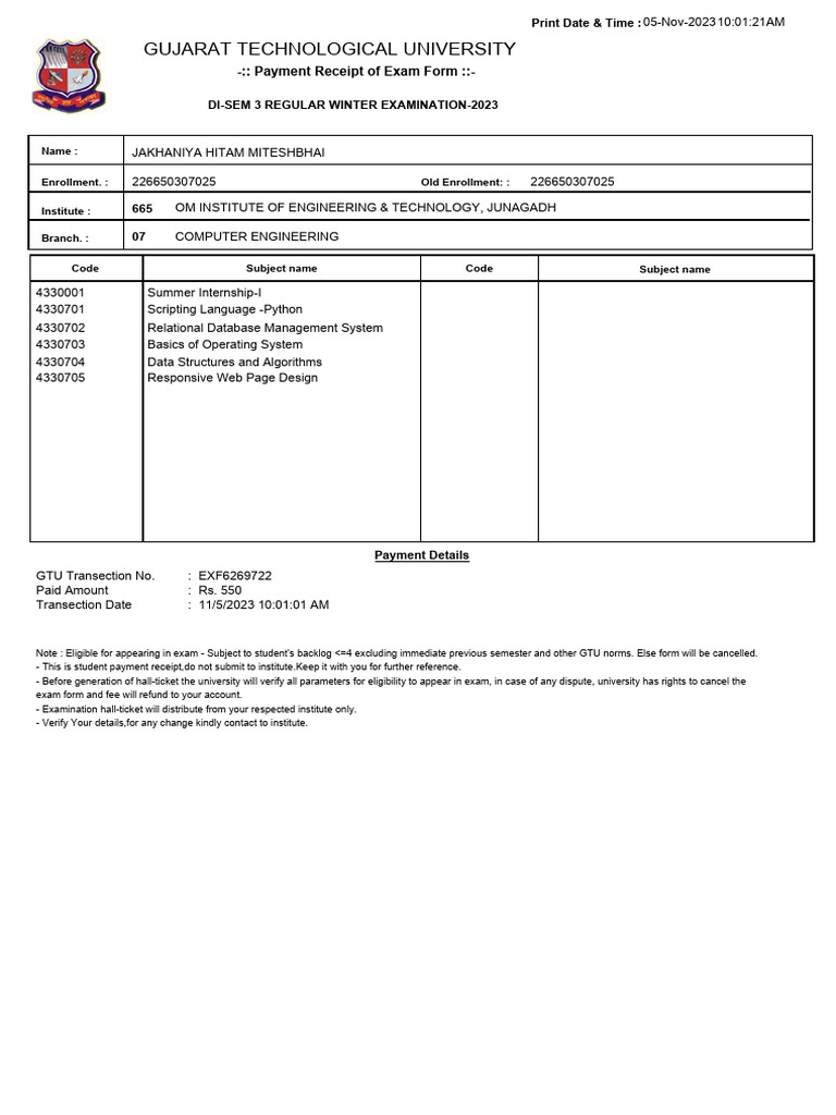 Di-Sem3 Regularwinterexamination-2023 - 226650307025 | PDF