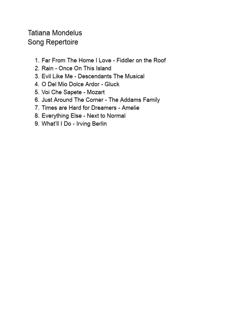 Tatiana Mondelus - Repertoire | PDF
