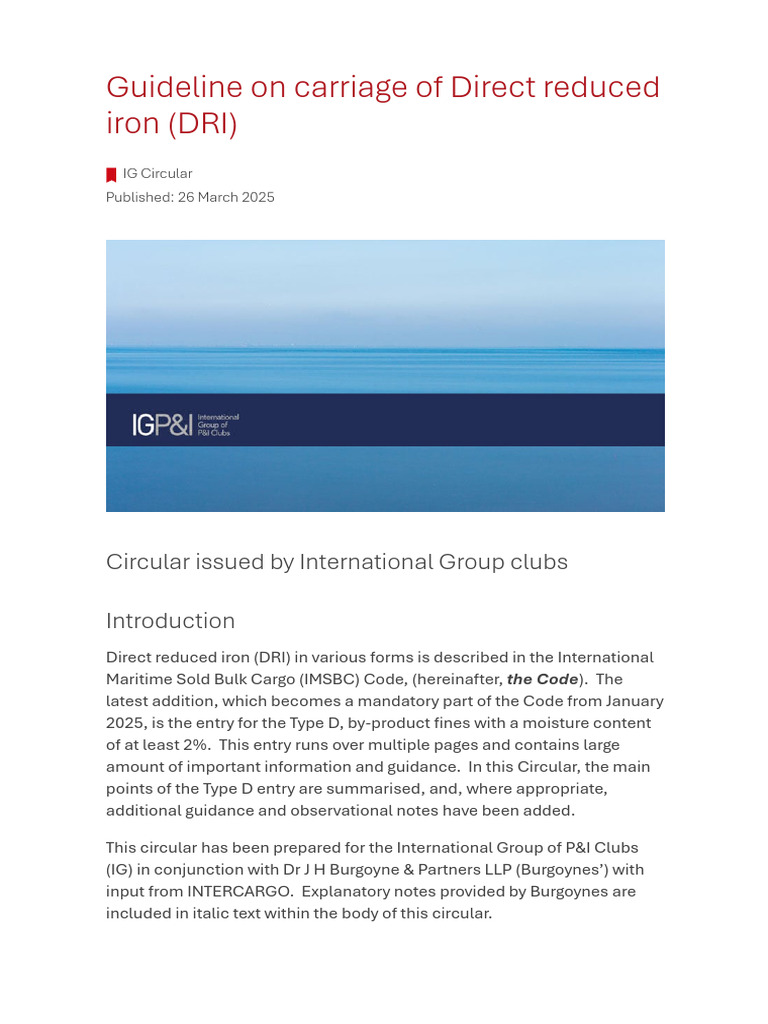 Guideline On Carriage of Direct Reduced Iron (DRI) - Skuld | PDF ...