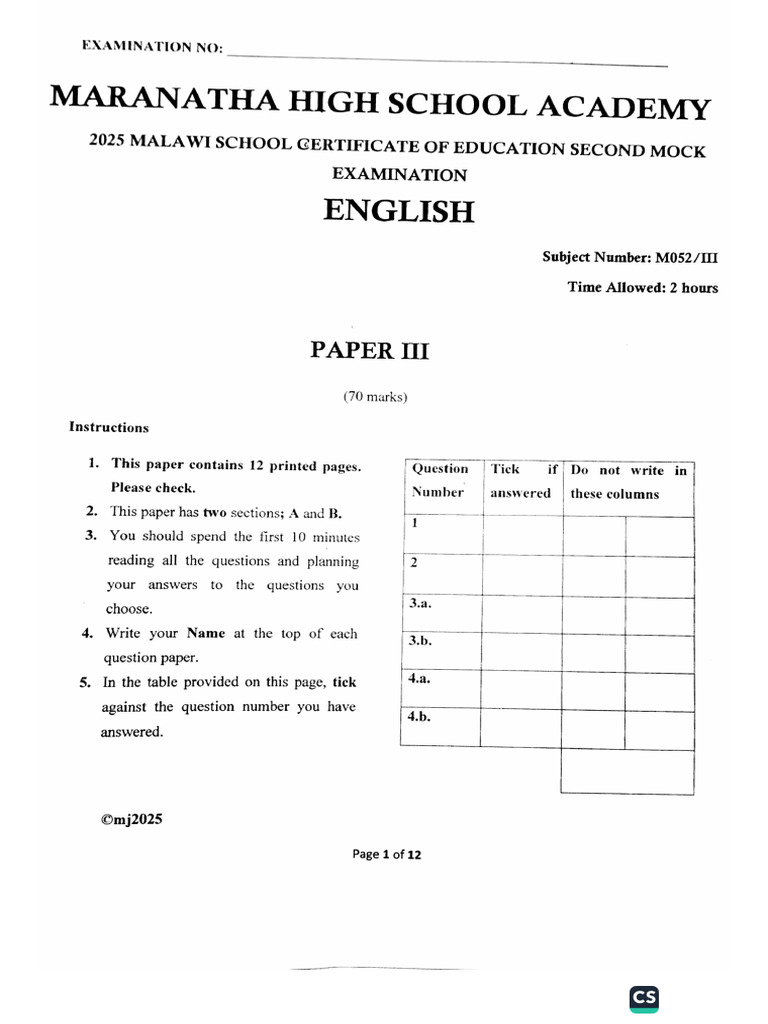 2025 Maranatha Mock 2 English p3 | PDF