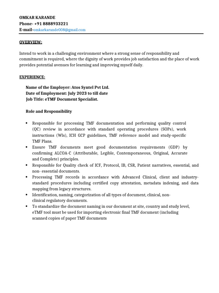TMF - Shivaraj Kande CV-Final | PDF