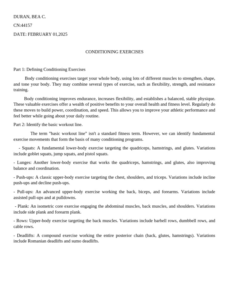Essential Body Conditioning Exercises | PDF