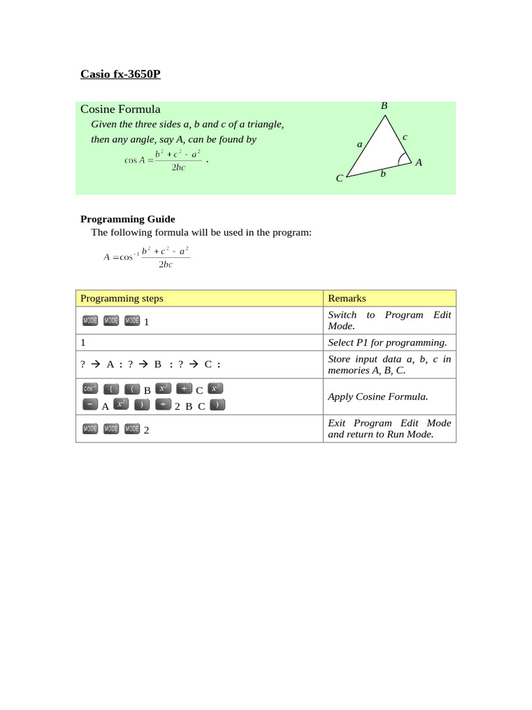 Cosine Formula (Three Sides Are Given) | PDF
