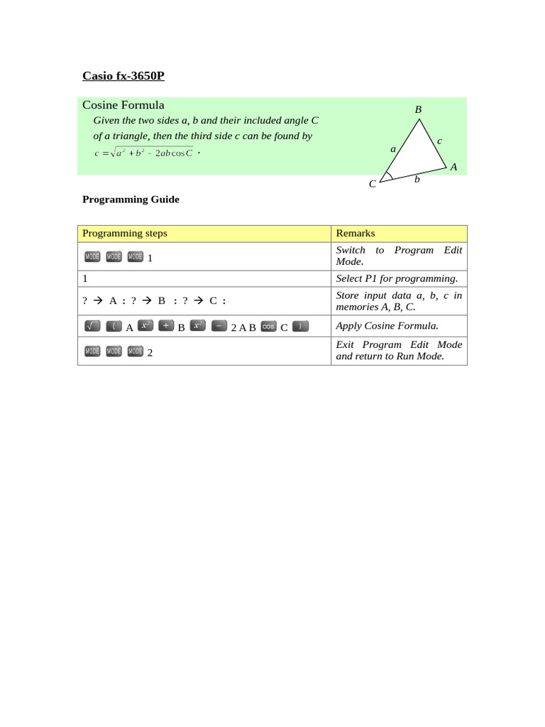 Cosine Formula (Two Sides and Included Angle Are Given) | PDF ...