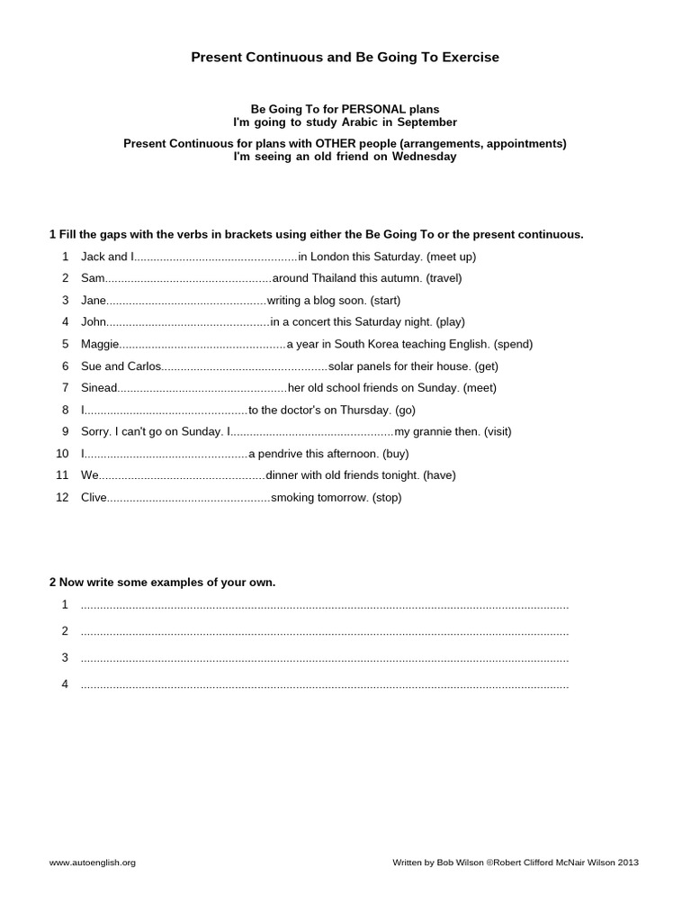 Present Continuous vs Be Going To Exercises | PDF