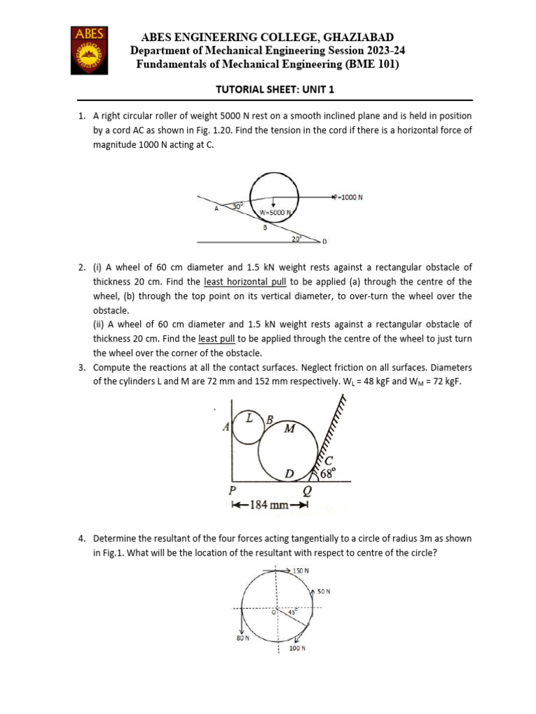 Mechanical Engineering Tutorial Sheet 2023 | PDF | Elasticity (Physics ...