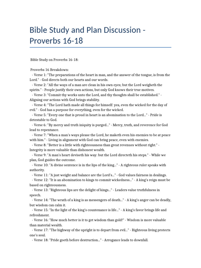 Full Bible Study Proverbs 16-18 Plan | PDF | Wisdom | Religious Belief ...