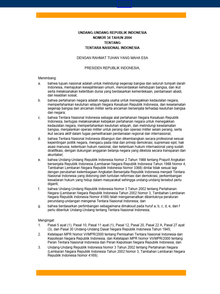 Uu Tentara Nasional Indonesia | PDF