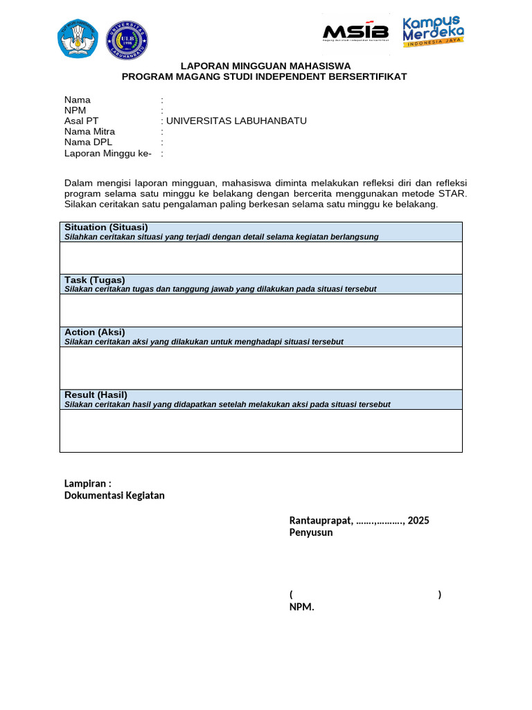 Format Laporan Mingguan Mahasiswa MSIB | PDF