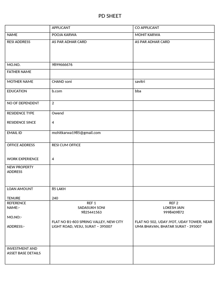 Loan Application PD Sheet Details | PDF