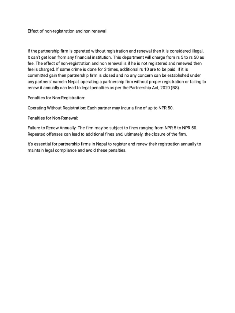 Effect of Non Registration and Non Renewal | PDF
