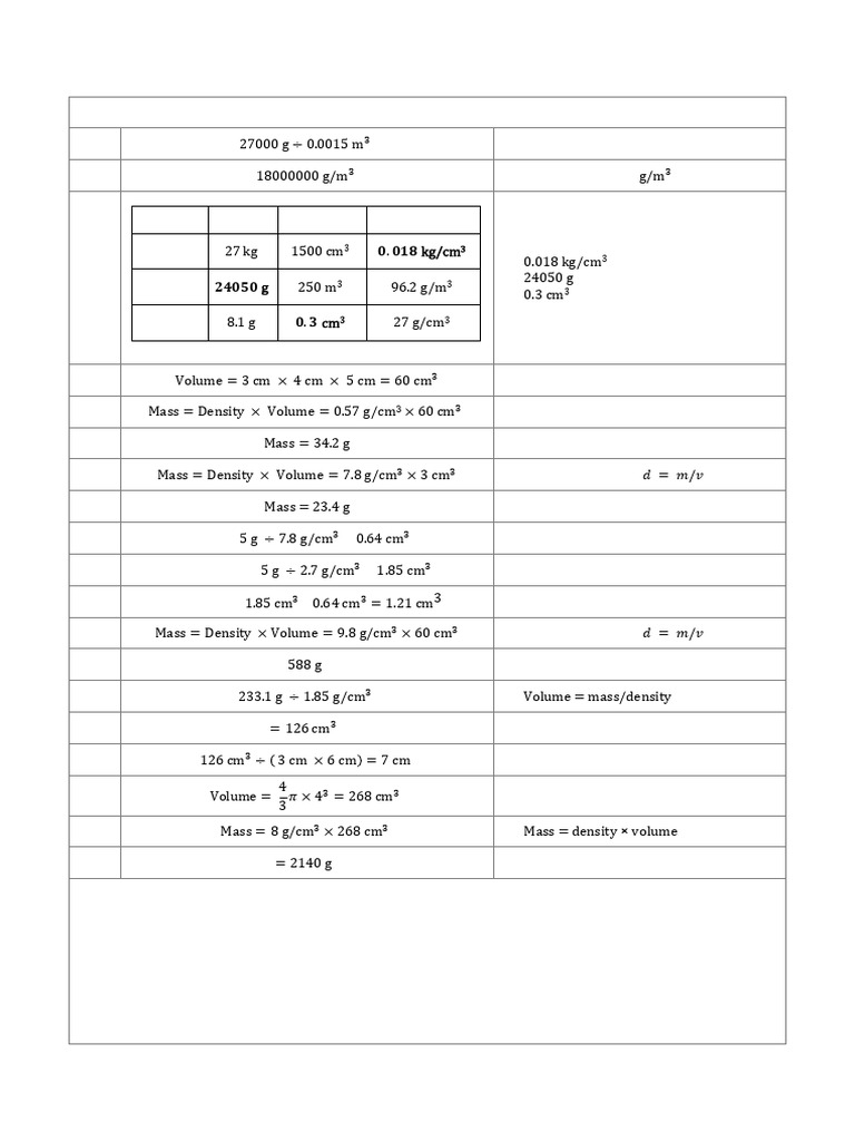 Density Mass and Volume - Answers | PDF
