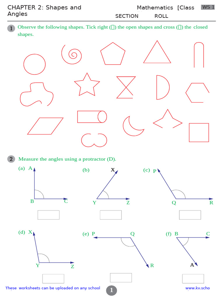 Class 5 Shapes and Angles Worksheets | PDF | Angle | Classical Geometry