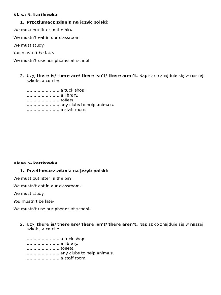 There Is Must - Mustn't UNIT1 Kartkówka | PDF