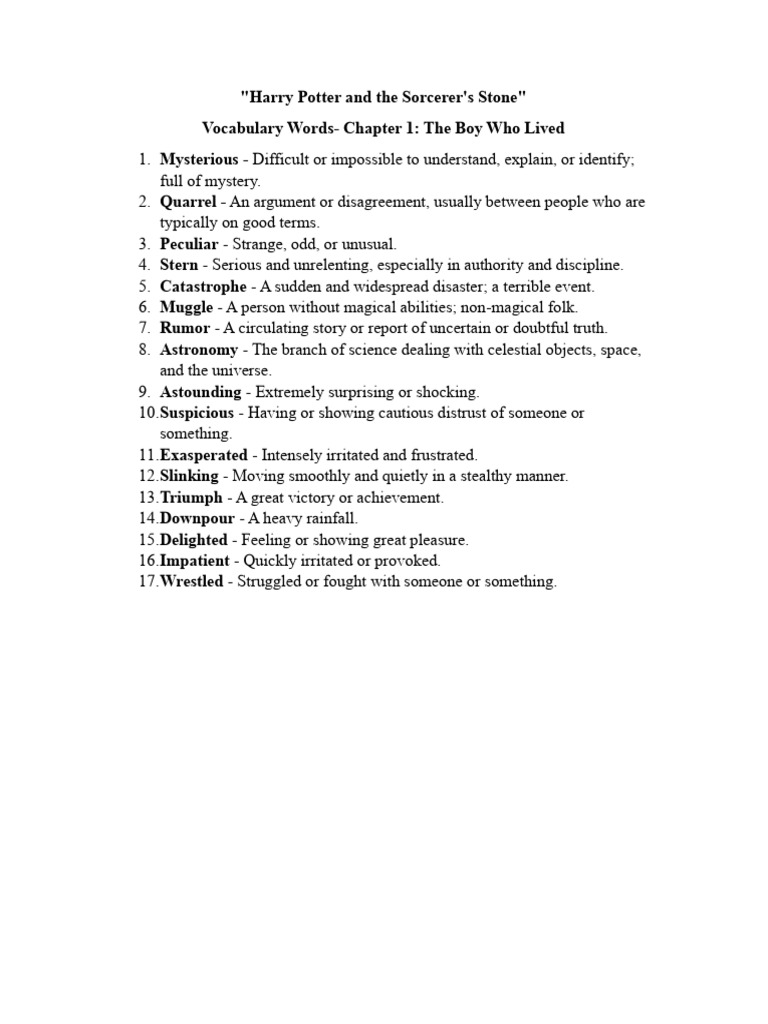 Harry Potter Chapter 1 Vocabulary Words | PDF