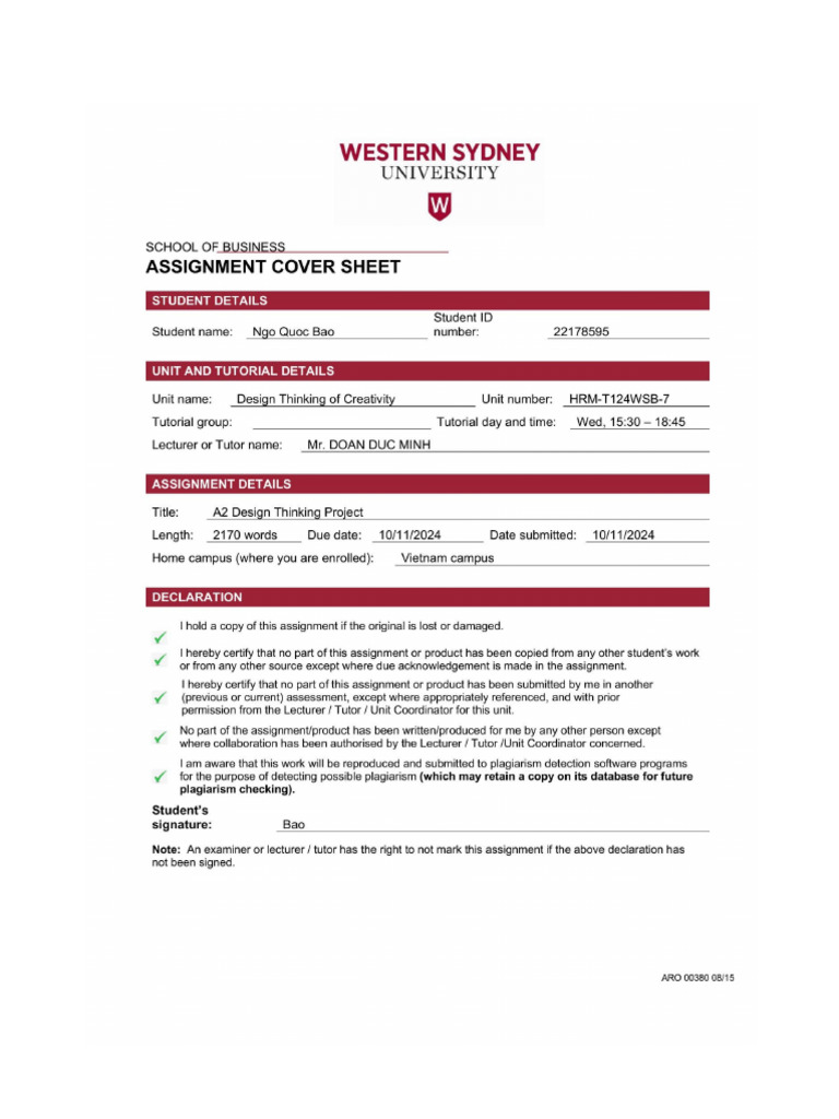DTC4 - A2 Design Thinking Project - 22178595 - Ngo Quoc Bao | PDF | Corporate Social ...