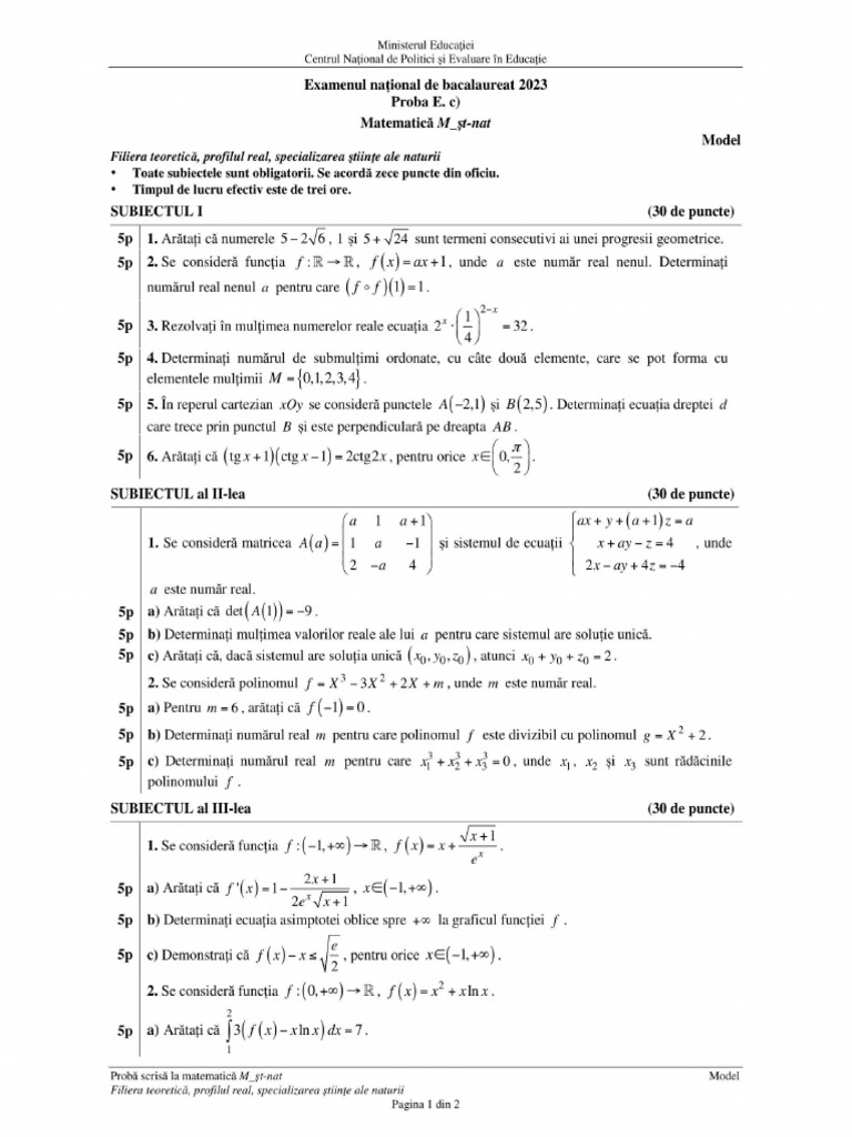 Model Bac 2023 SN | PDF