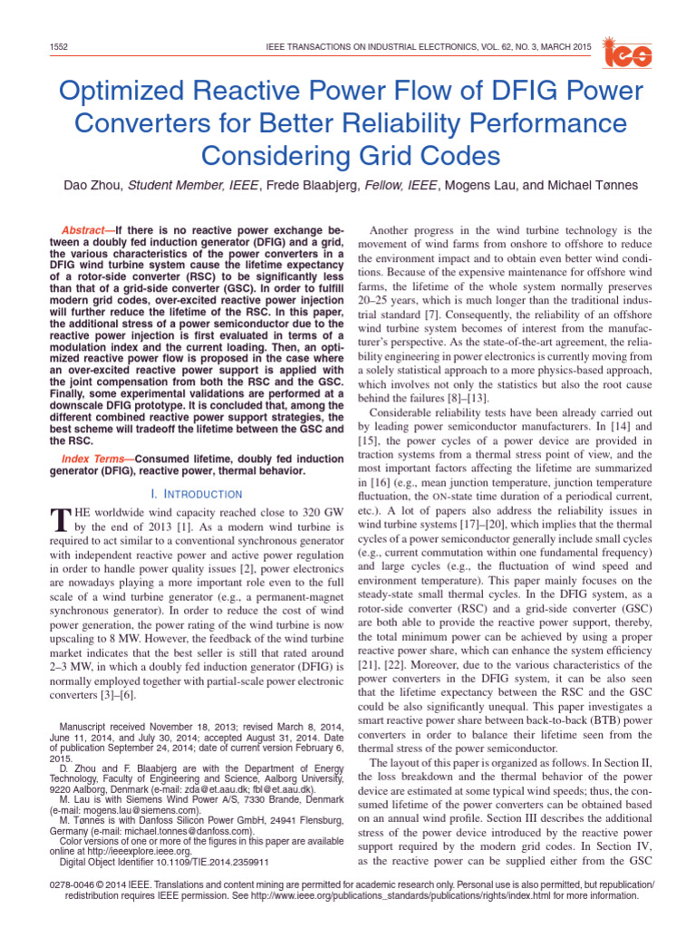 Optimized Reactive Power Flow of DFIG Power Converters For Better Reliability Performance ...
