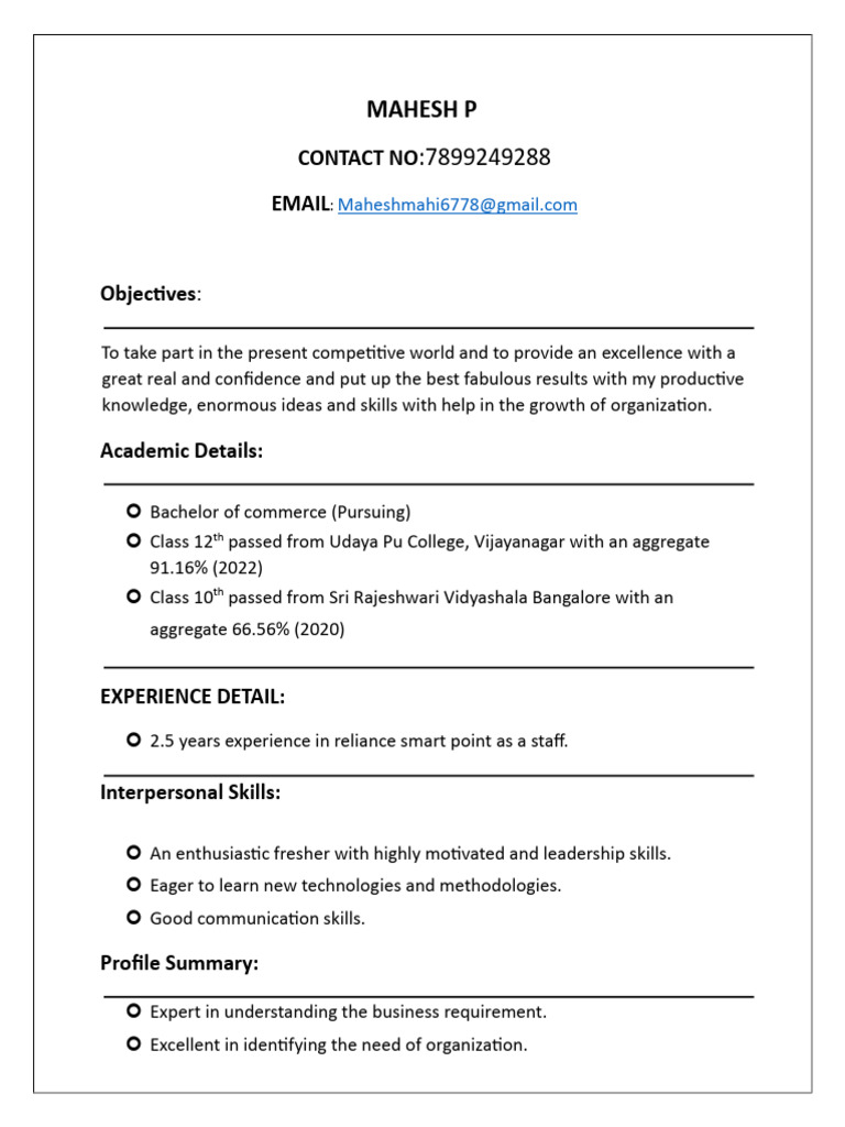 Resume Mahesh P | PDF