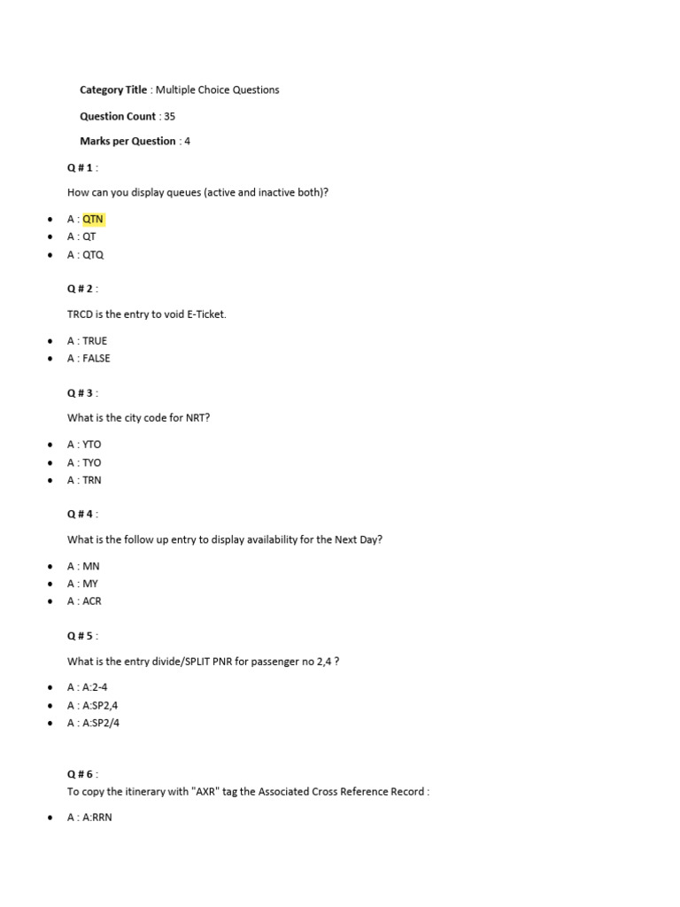 Amadeus Basic MCQs TEST | PDF | Data | Transport