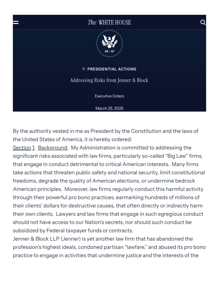 Addressing Risks From Jenner & Block - The White House | PDF | Security ...