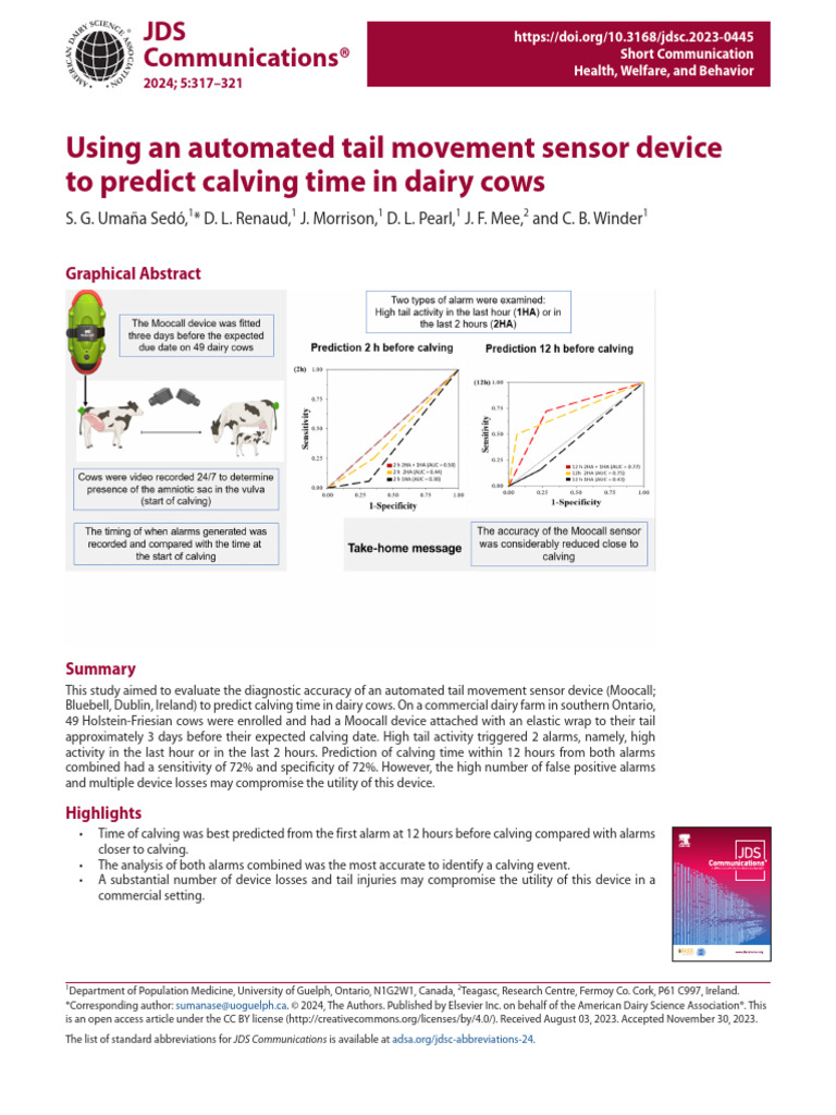 Using An Automated Tail Movement Sensor Device To Predict Calving Time in Dairy Cows | PDF ...