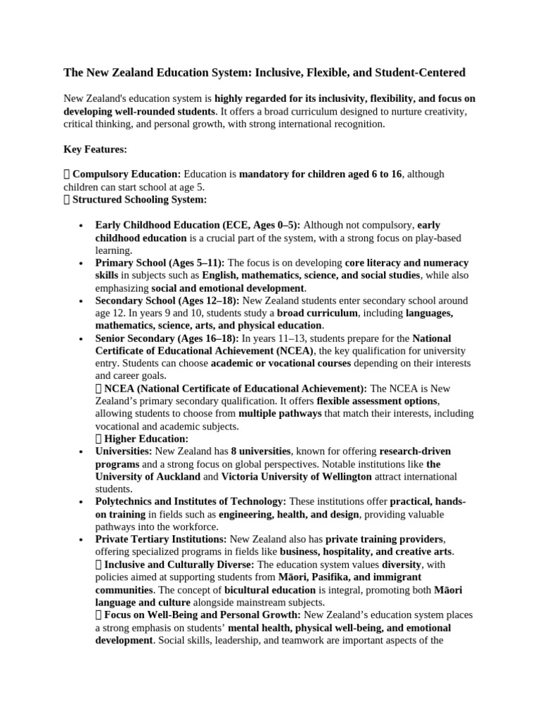 The New Zealand Education System | PDF | Secondary Education | Early ...