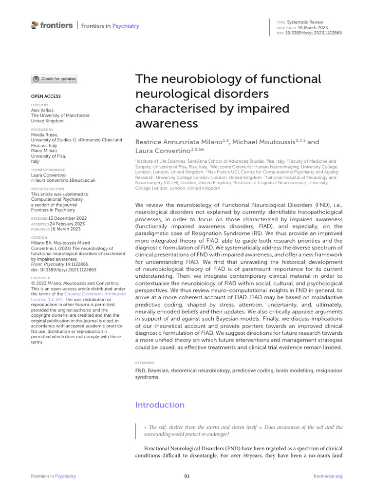 Neurobiology of Impaired Awareness in FND | PDF | Anterior Cingulate ...