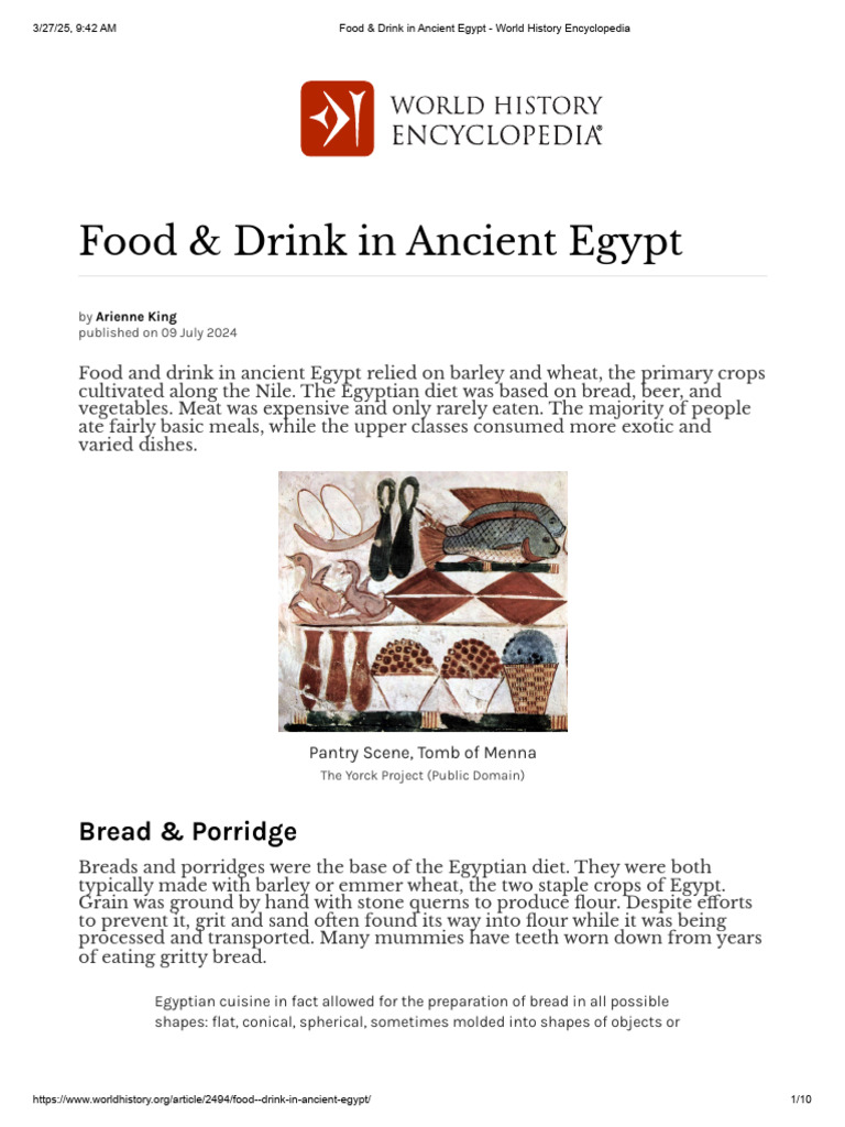 Food & Drink in Ancient Egypt - World History Encyclopedia | PDF ...