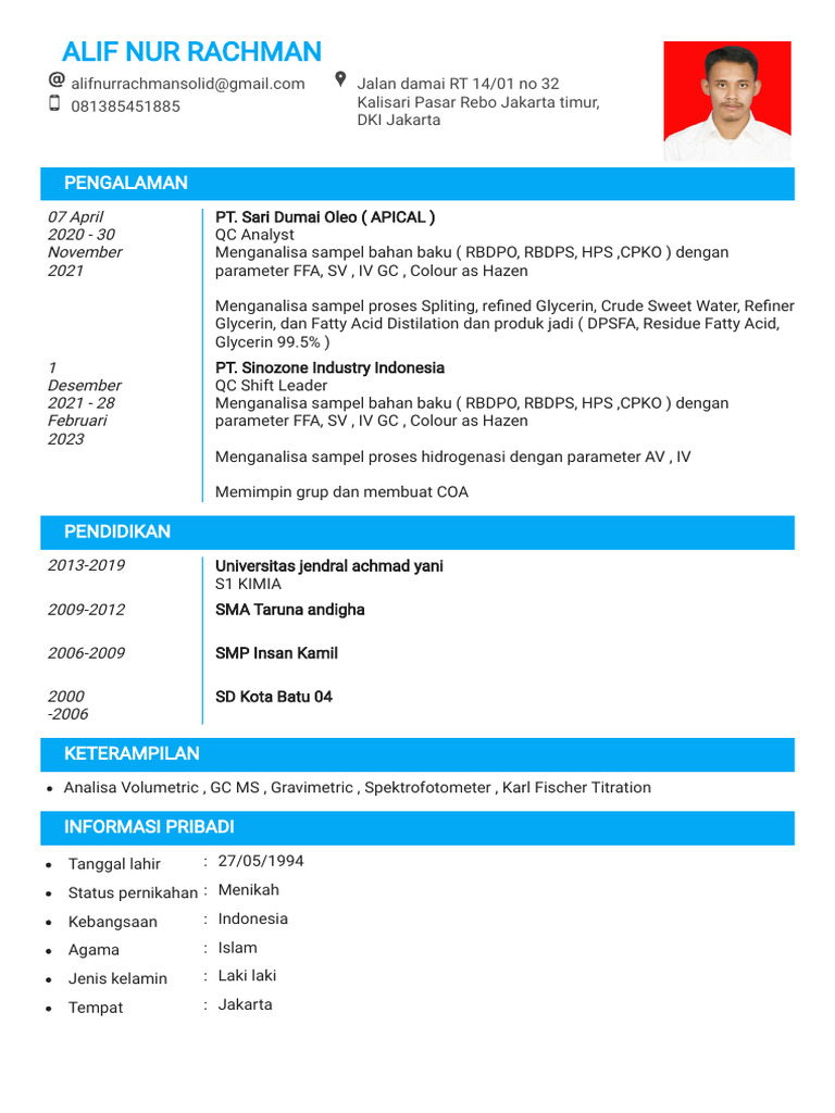 Alif Nur Rachman QC Staff Resume | PDF